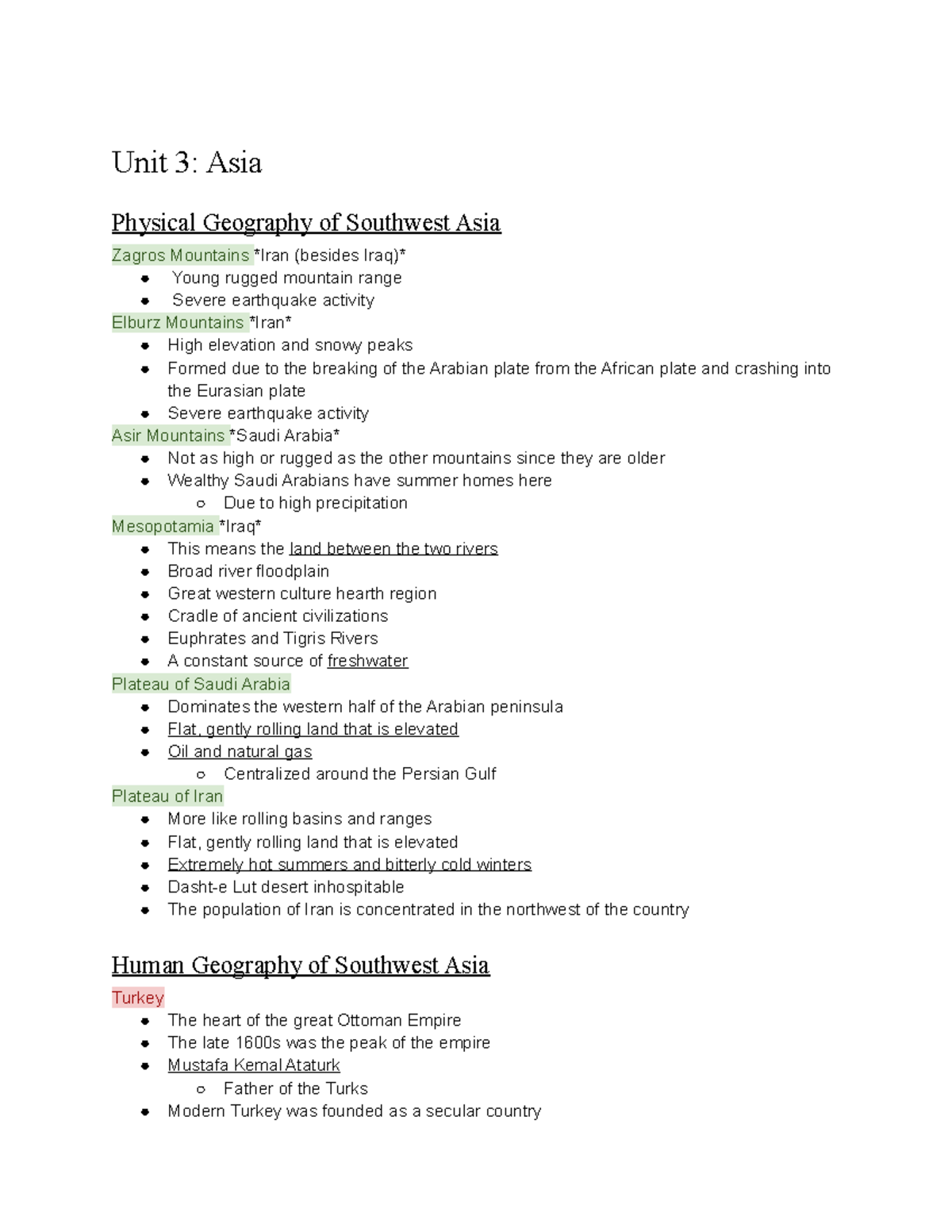 Geo Study - Brian Cooper - Unit 3: Asia Physical Geography of Southwest ...