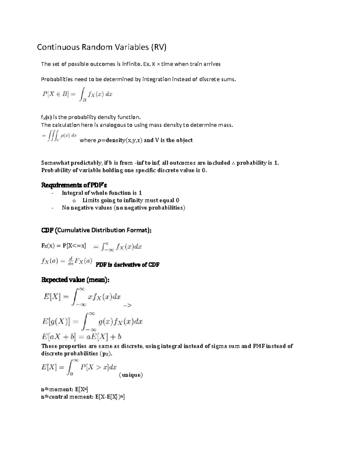Notes 05 - Continuous RVs - ECE203 - Continuous Random Variables (RV ...