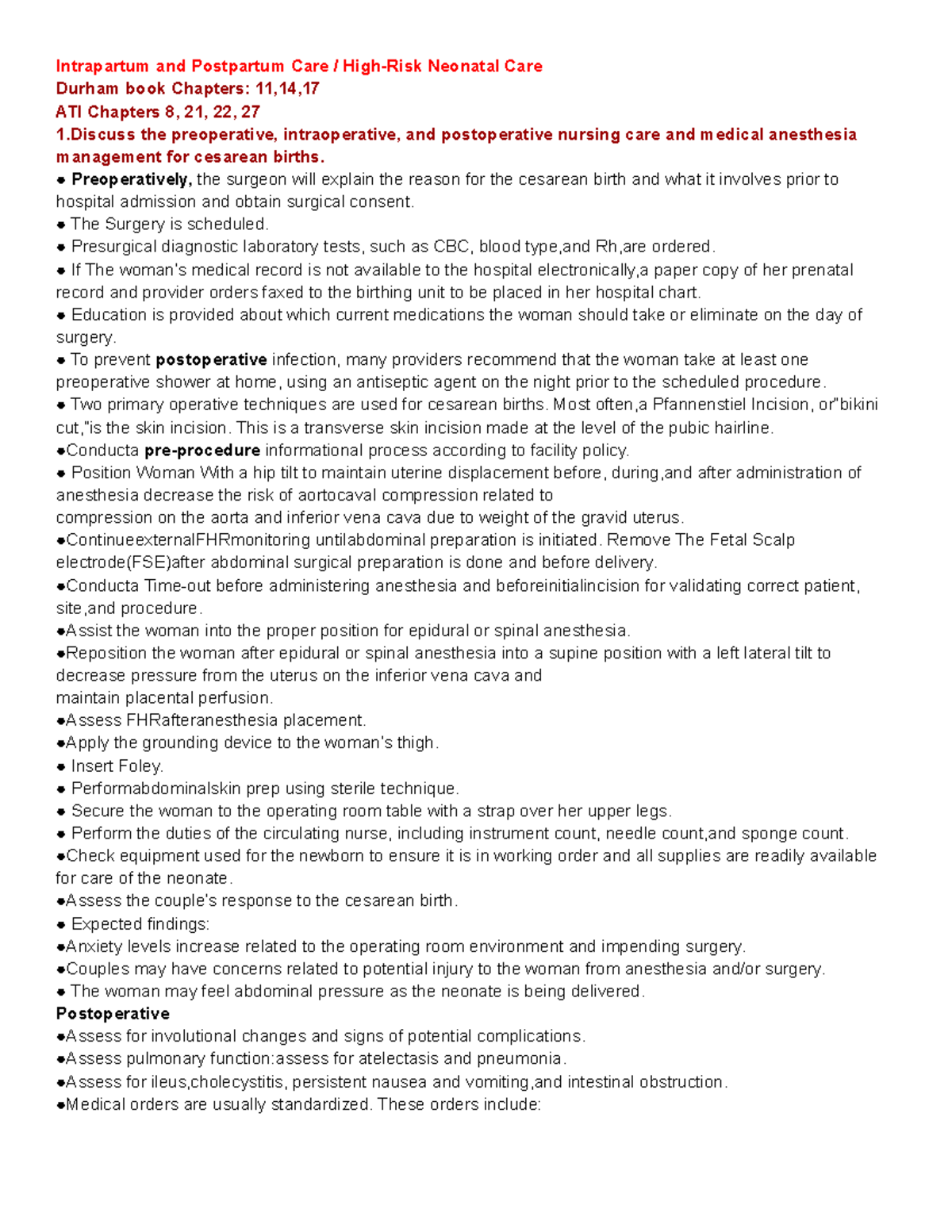 Study guide week 7 Nurs 306 - Intrapartum and Postpartum Care / High ...