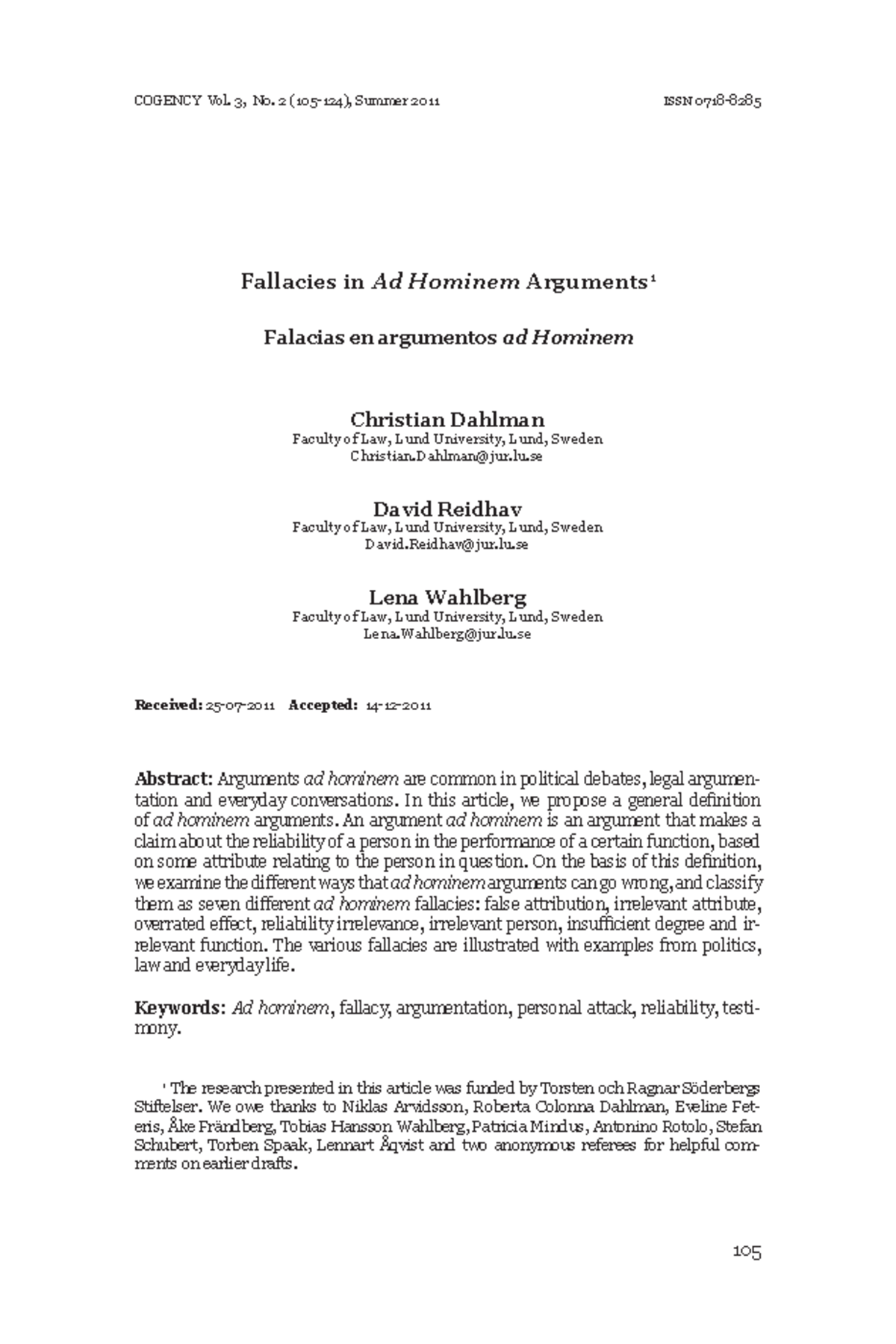 Dialnet-Fallacies In Ad Hominem Arguments-3963501 - Fallacies in Ad ...