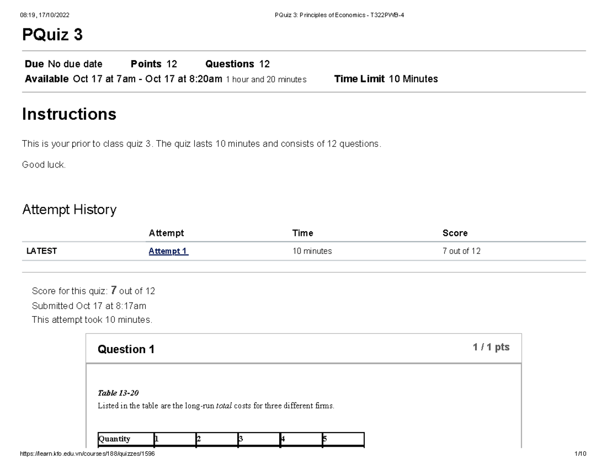 Prior quiz 3 of Principles of Economics - PQuiz 3 Due No due date Points 12 Questions 12 ...