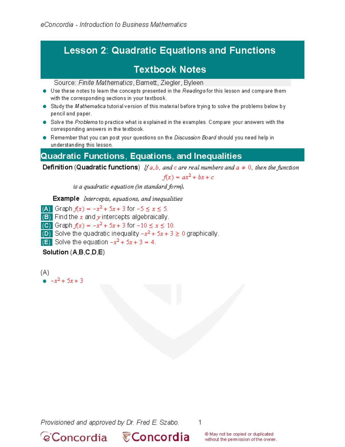 L2-Txt-Notes - math notes - © May not be copied or duplicated Lesson 2 ...