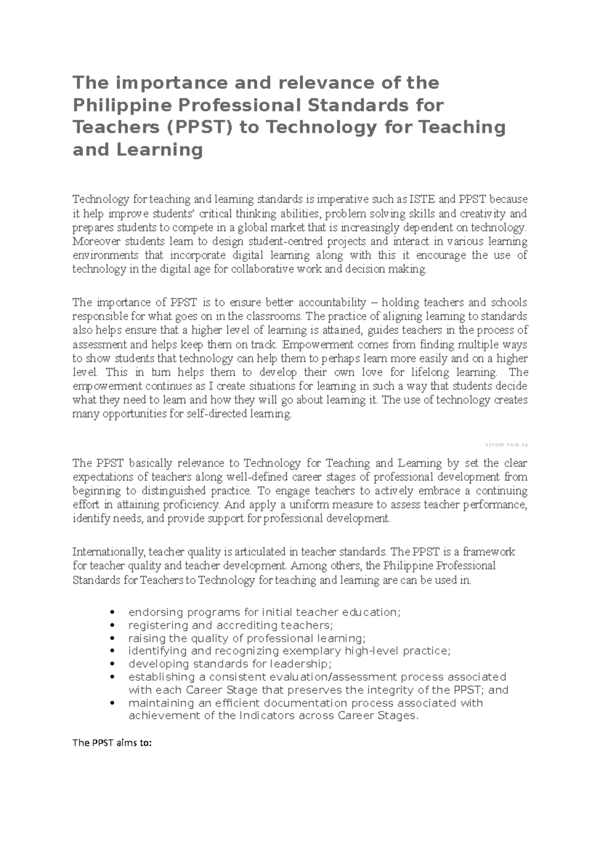 PPST - For learning purposes - The importance and relevance of the ...