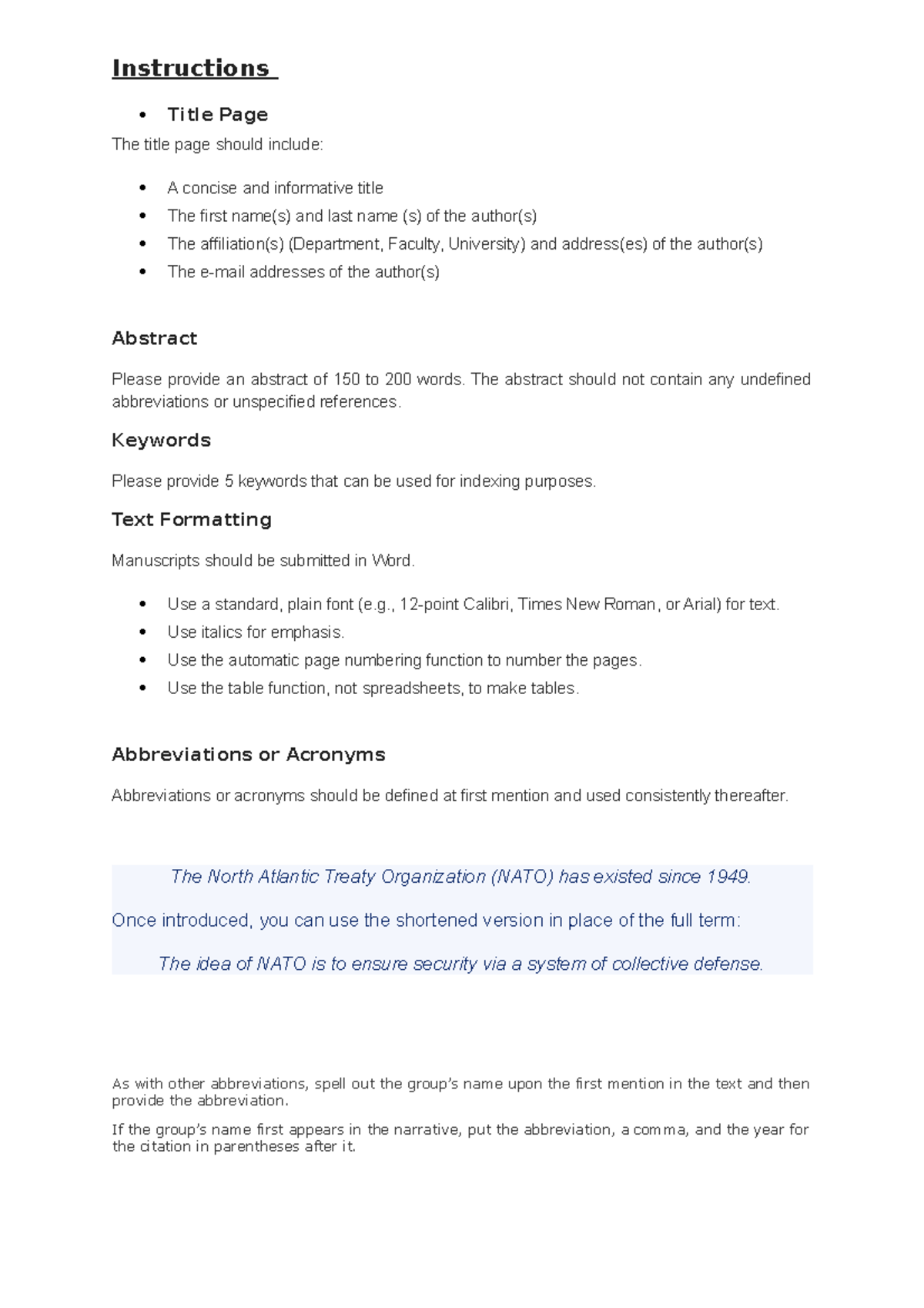 1) Format OF Reporting - NOTES - Instructions Title Page The title page ...