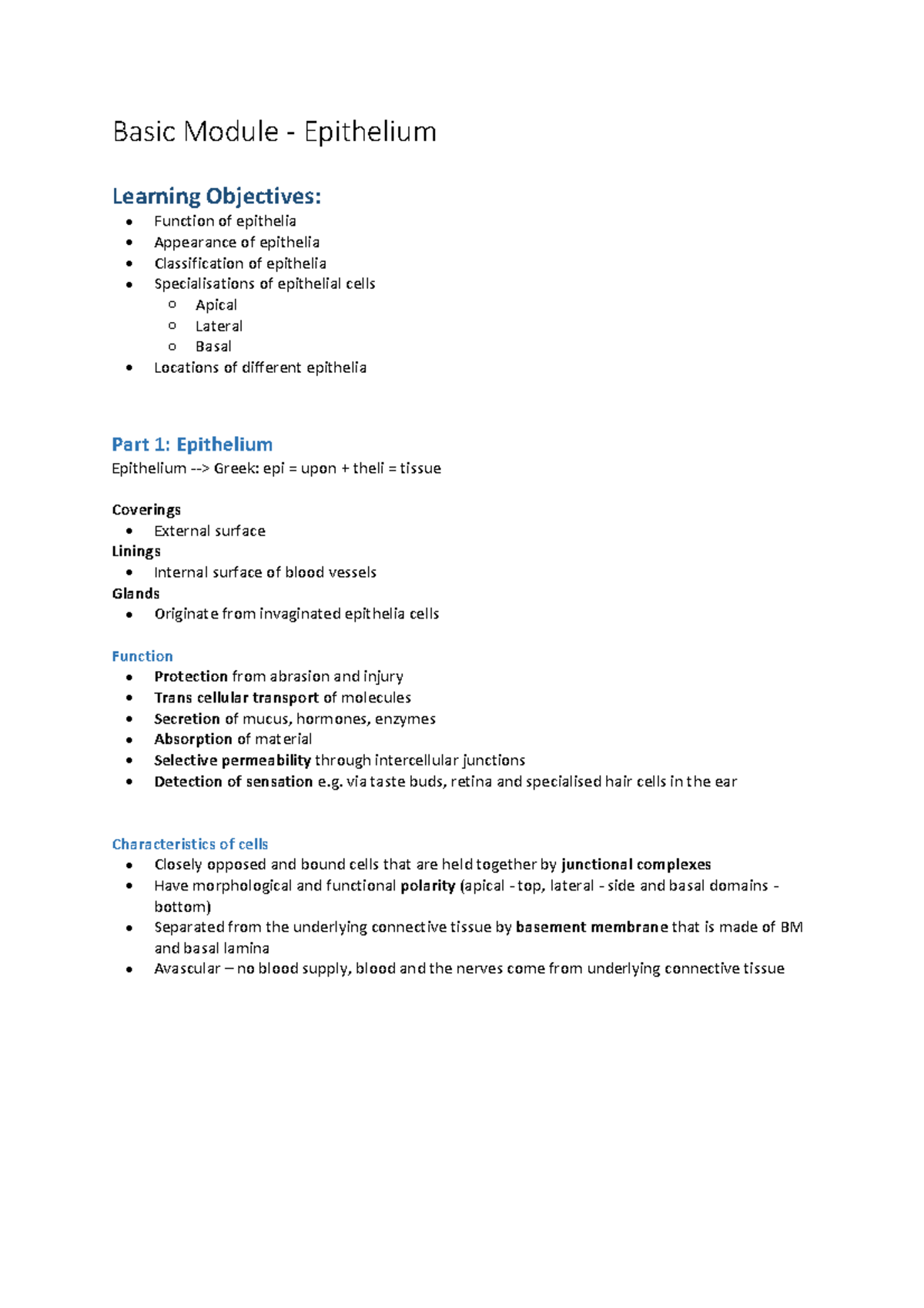 Module 2 Notes Epithelium Warning Tt Undefined Function 32 Basic Module Epithelium