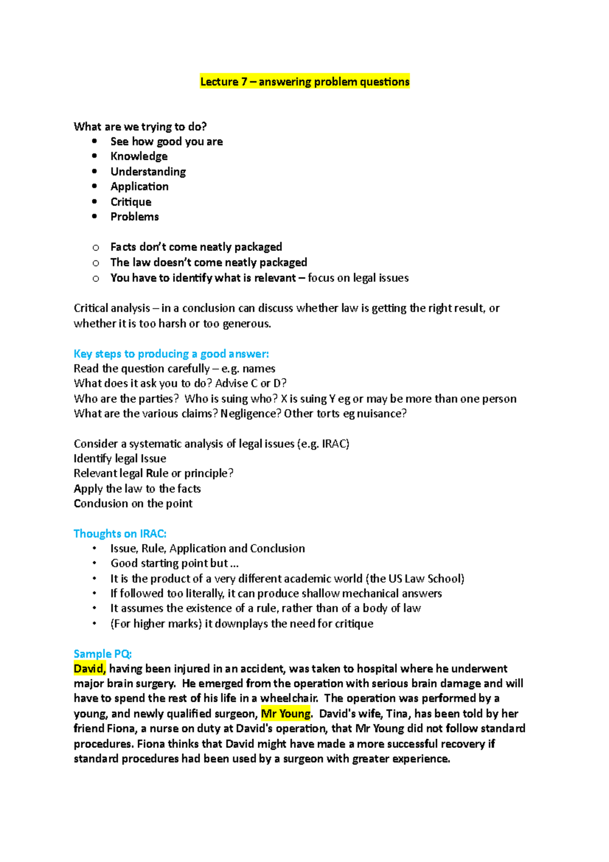 answering PQs lecture notes - Lecture 7 – answering problem questions ...