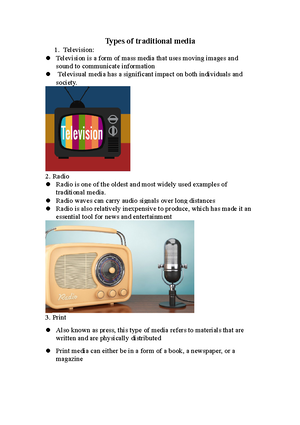 Types of traditional media - Types of traditional media Television: Tốt ...