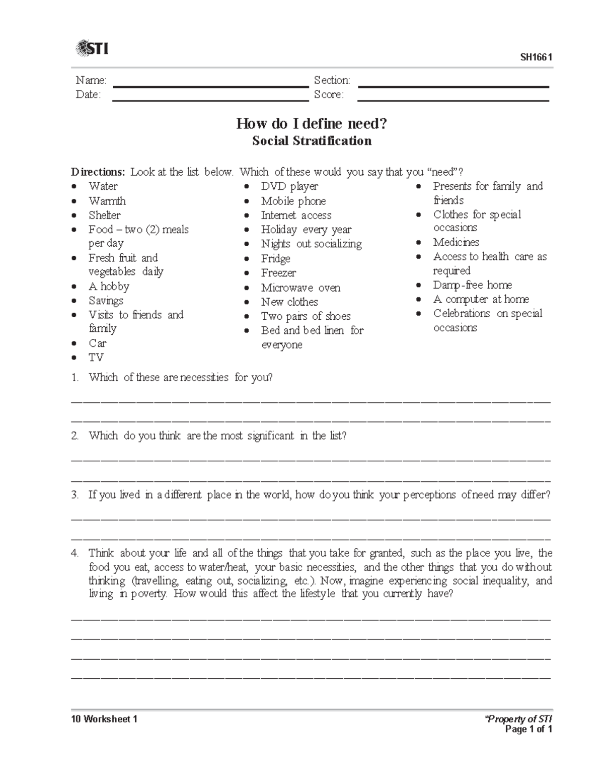 SH1661 - Understanding Culture, Society and Politics 10 Worksheet 1 ...
