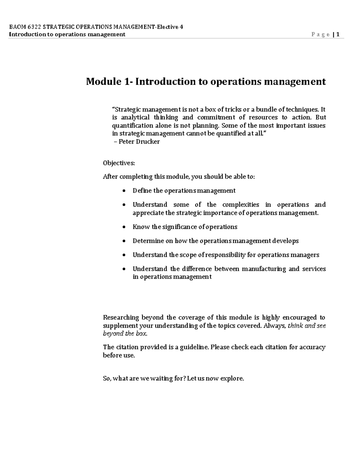 Module 1 Introduction To Operations Management Introduction To
