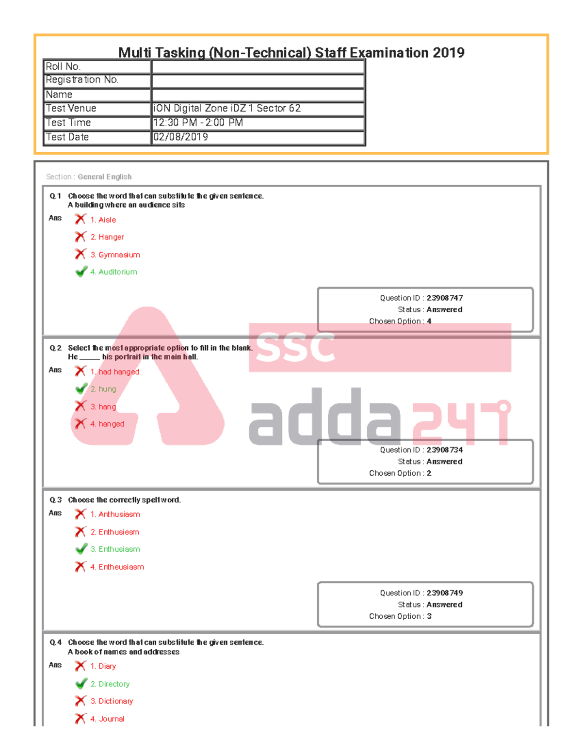 2s2 - Staff Selection Commission Answer key 2019 - Q Choose the word ...
