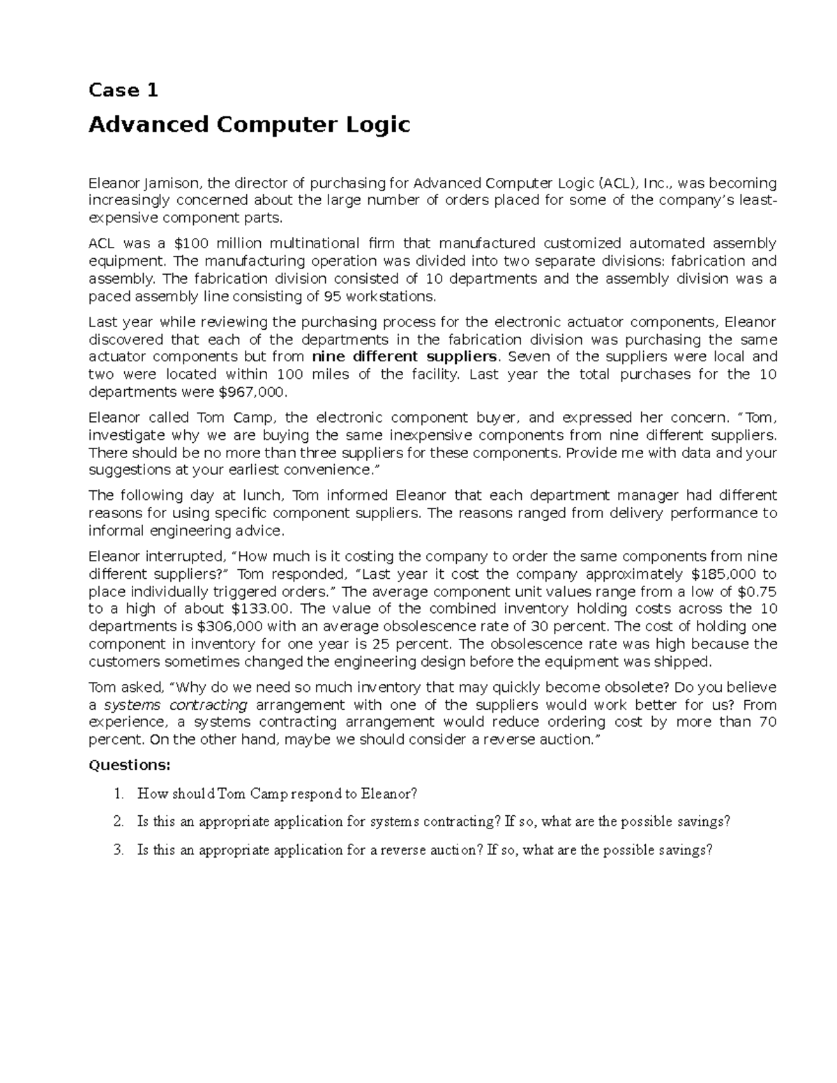 Case1 Advanced Computer Logic - Case 1 Advanced Computer Logic Eleanor ...