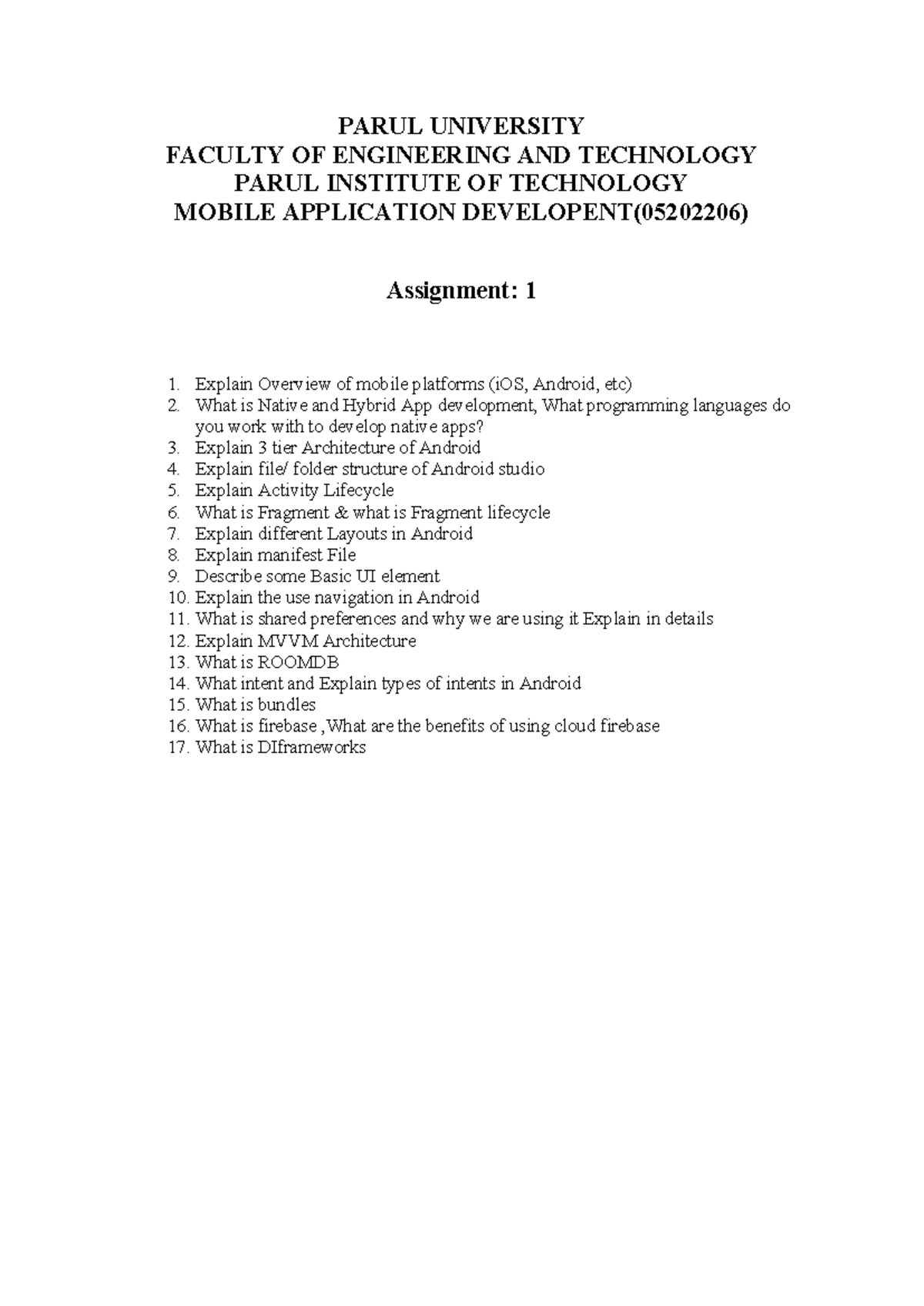MAD Assignment theory - PARUL UNIVERSITY FACULTY OF ENGINEERING AND TECHNOLOGY PARUL INSTITUTE ...