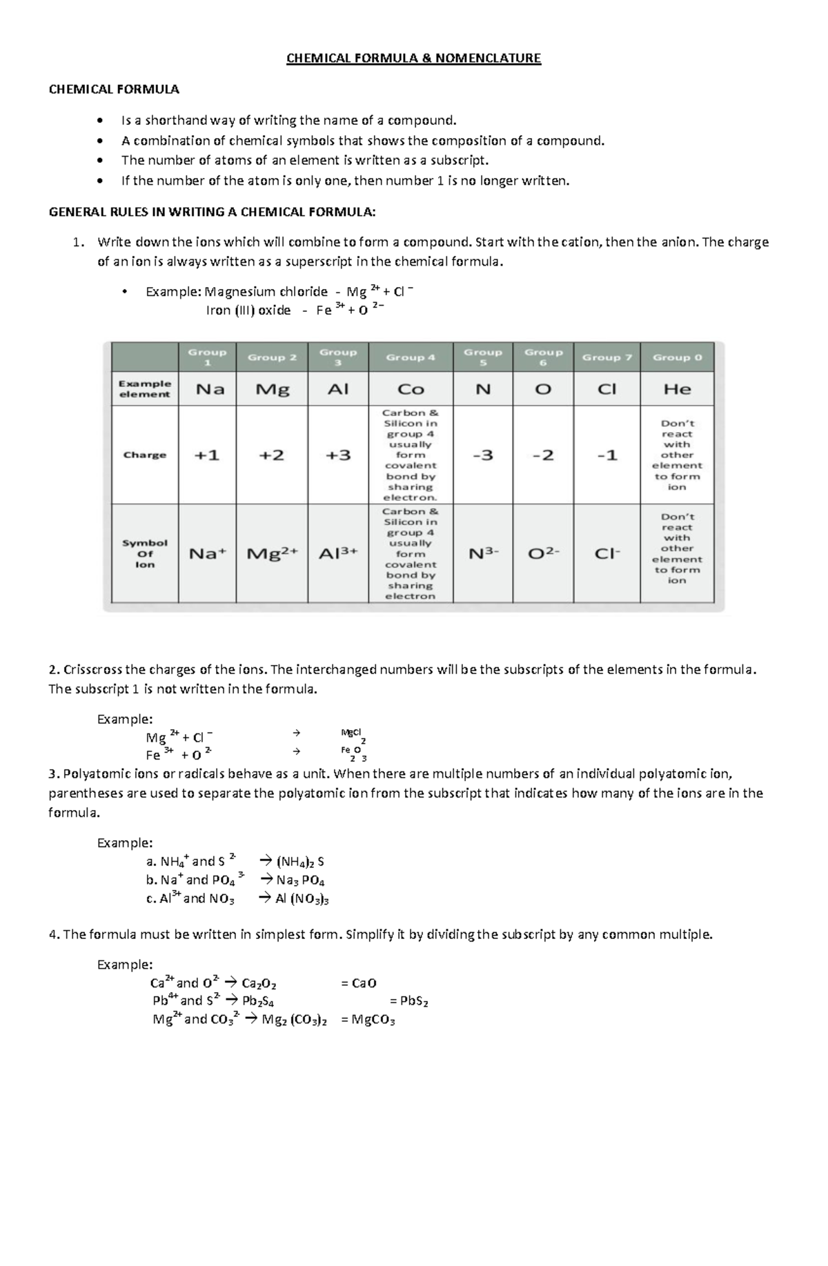General Chemistry 1 Reviewer - CHEMICAL FORMULA & NOMENCLATURE CHEMICAL ...