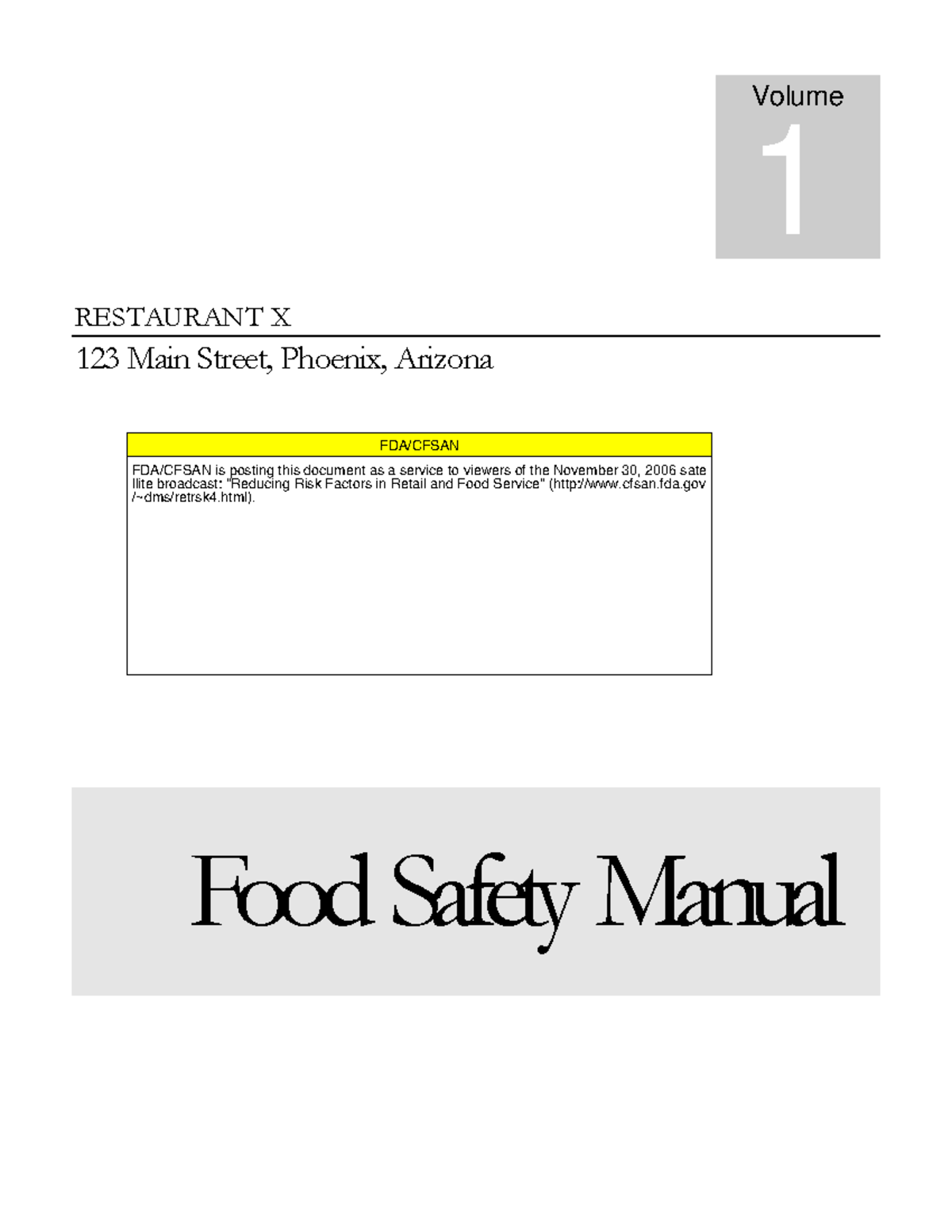 Food safety manual fda - efgebrytg - RESTAURANT X 123 Main Street ...