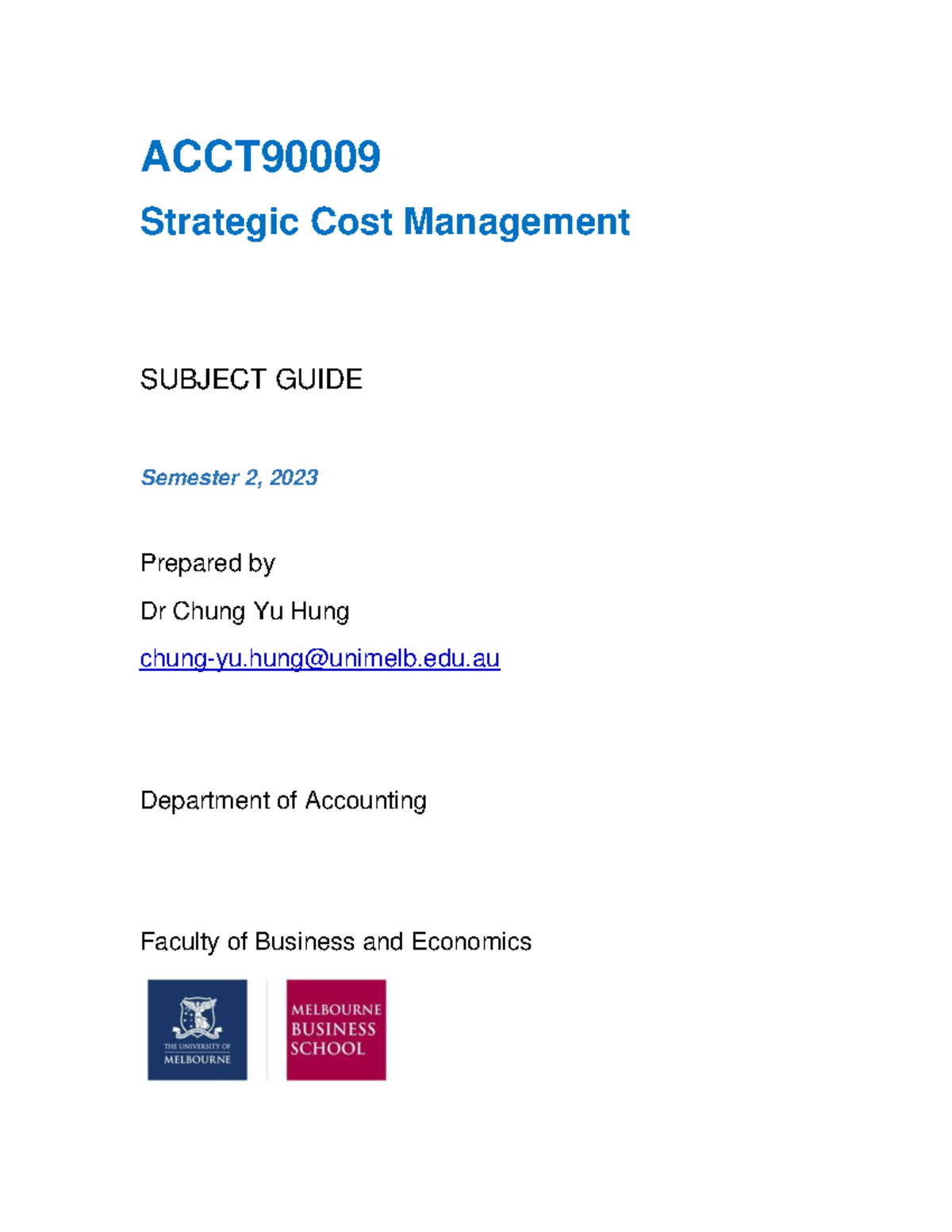 SCM Subject Guide S2 2023 - ACCT Strategic Cost Management SUBJECT ...
