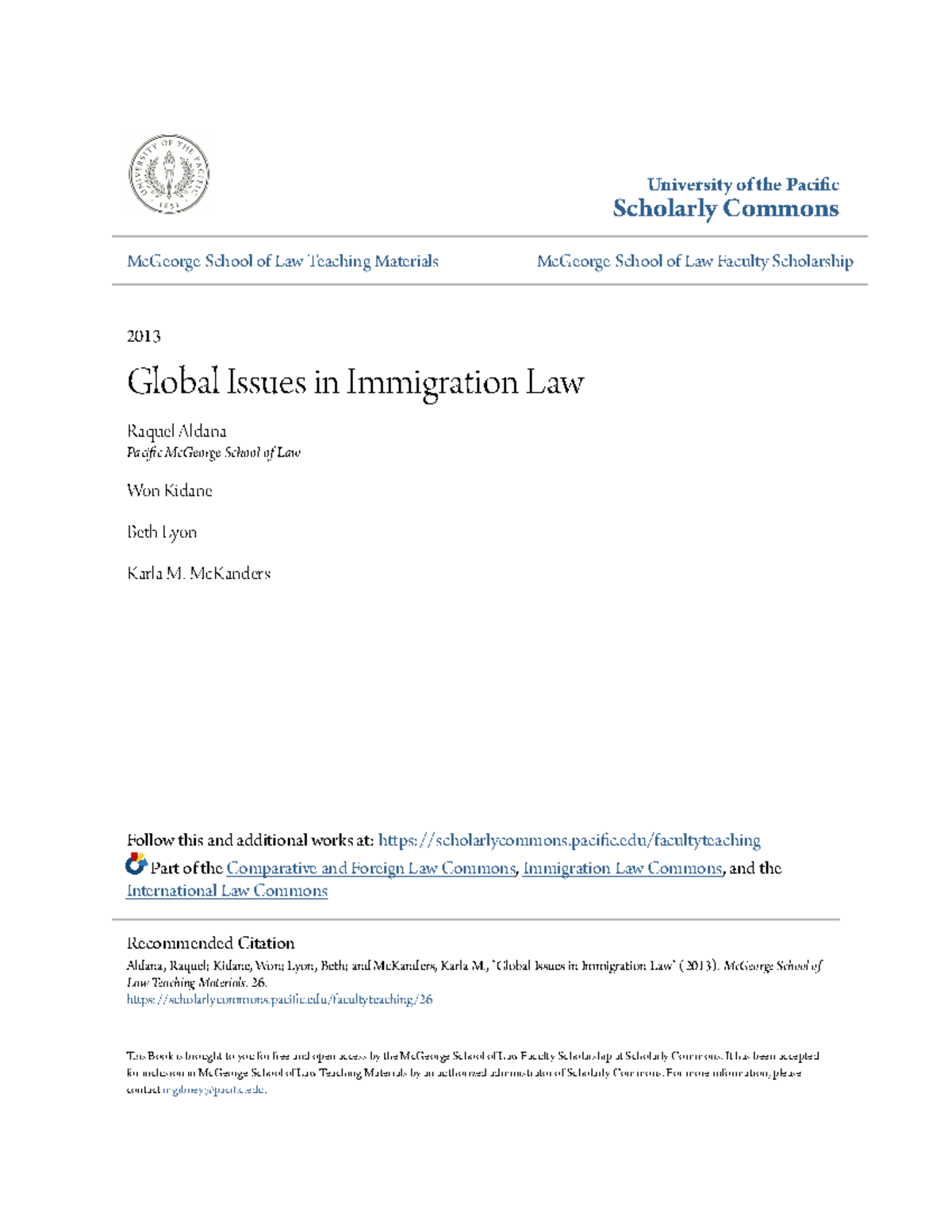 Global issues in immigration law - University of the Pacific Scholarly ...