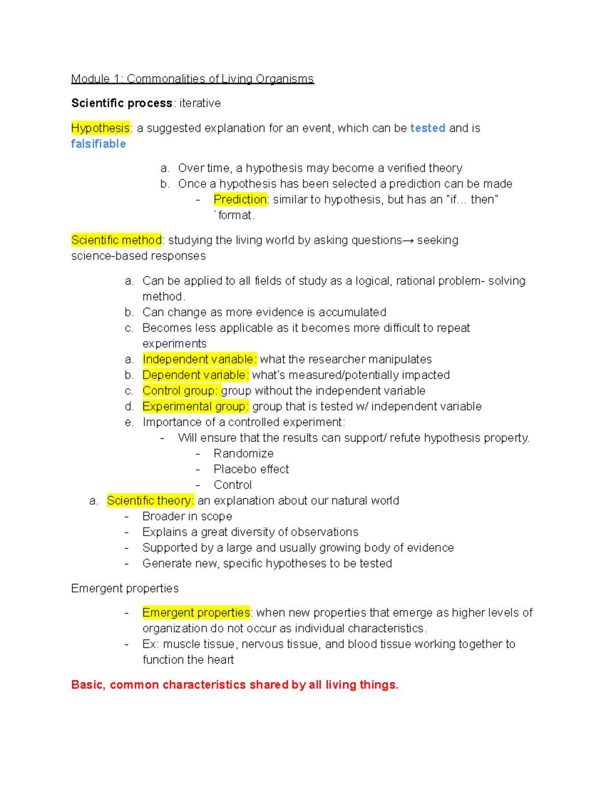 Bio 151: Modules 1-3 - Module 1: Commonalities of Living Organisms ...
