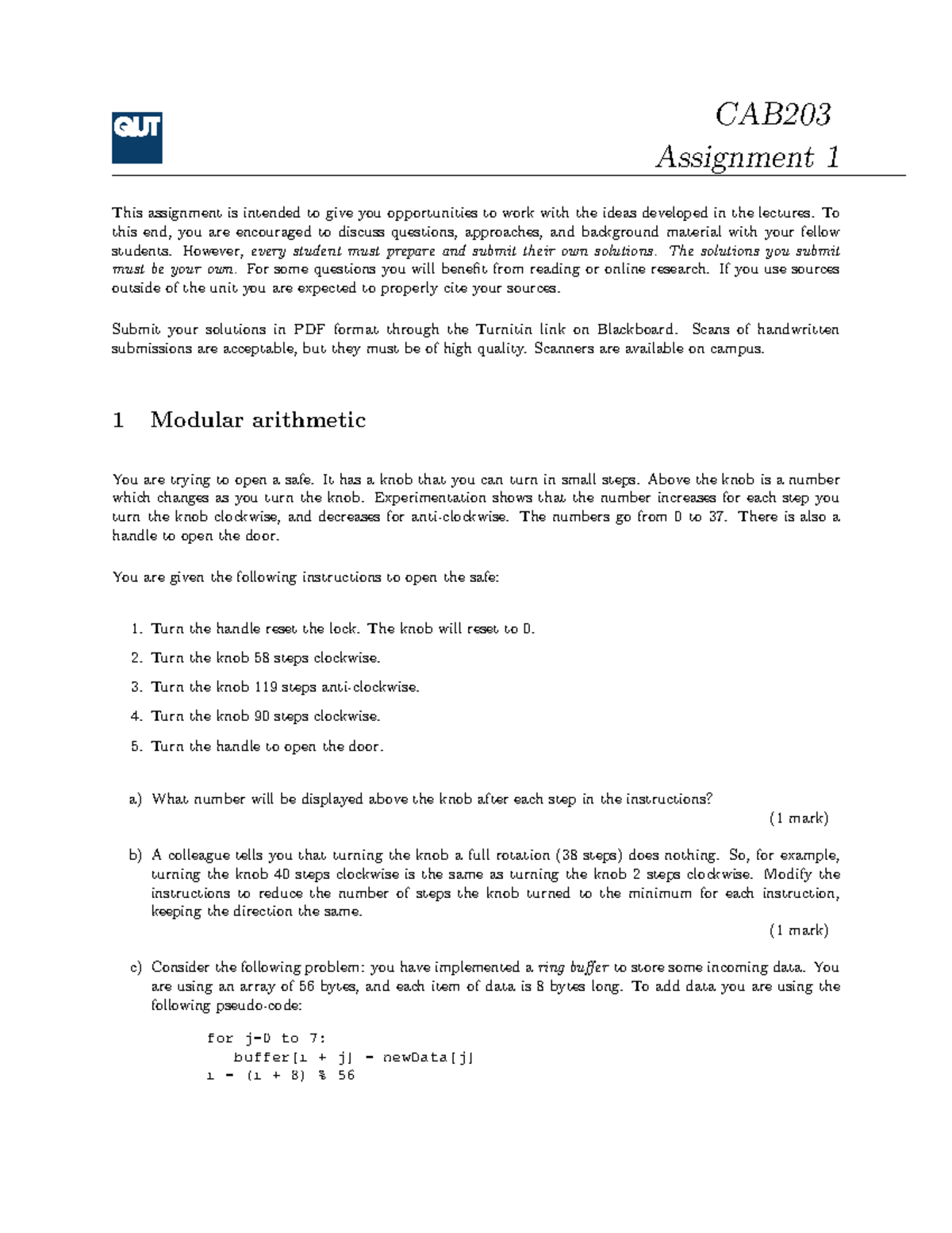 Assignment 01 - CAB Assignment 1 This assignment is intended to give ...