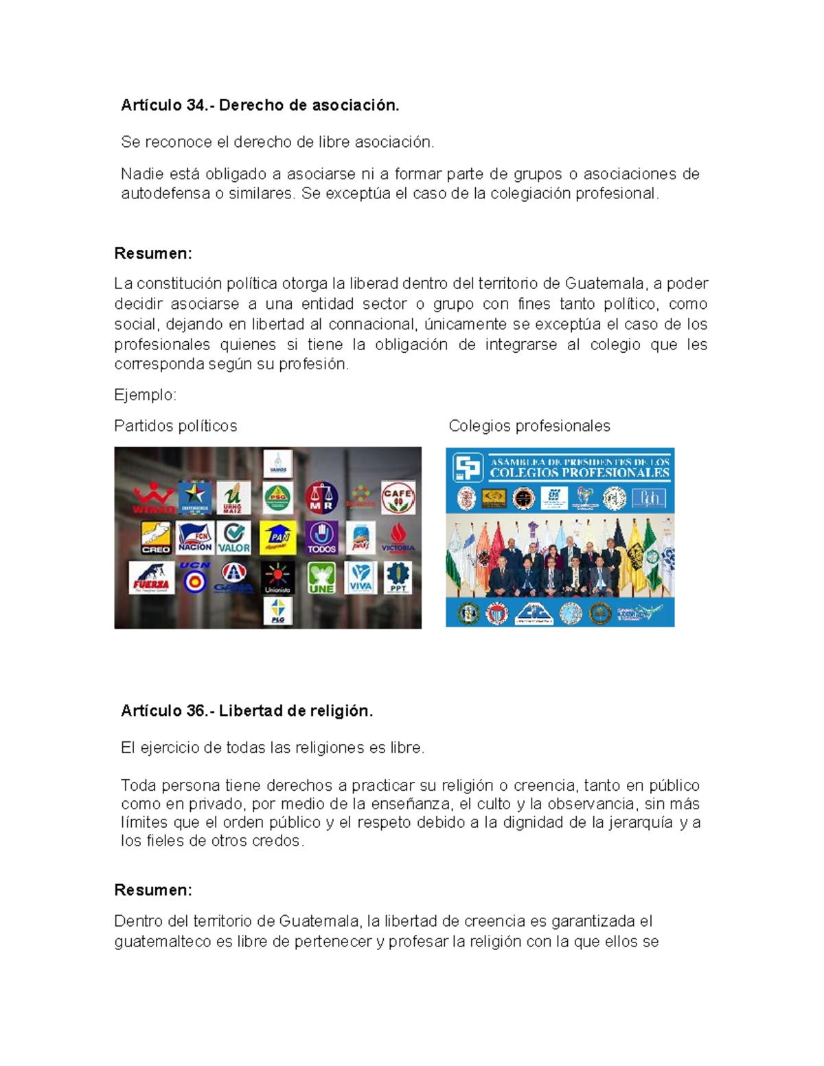 Artículo 34 y 36 Ricardo Cuque - Artículo 34.- Derecho de asociación ...