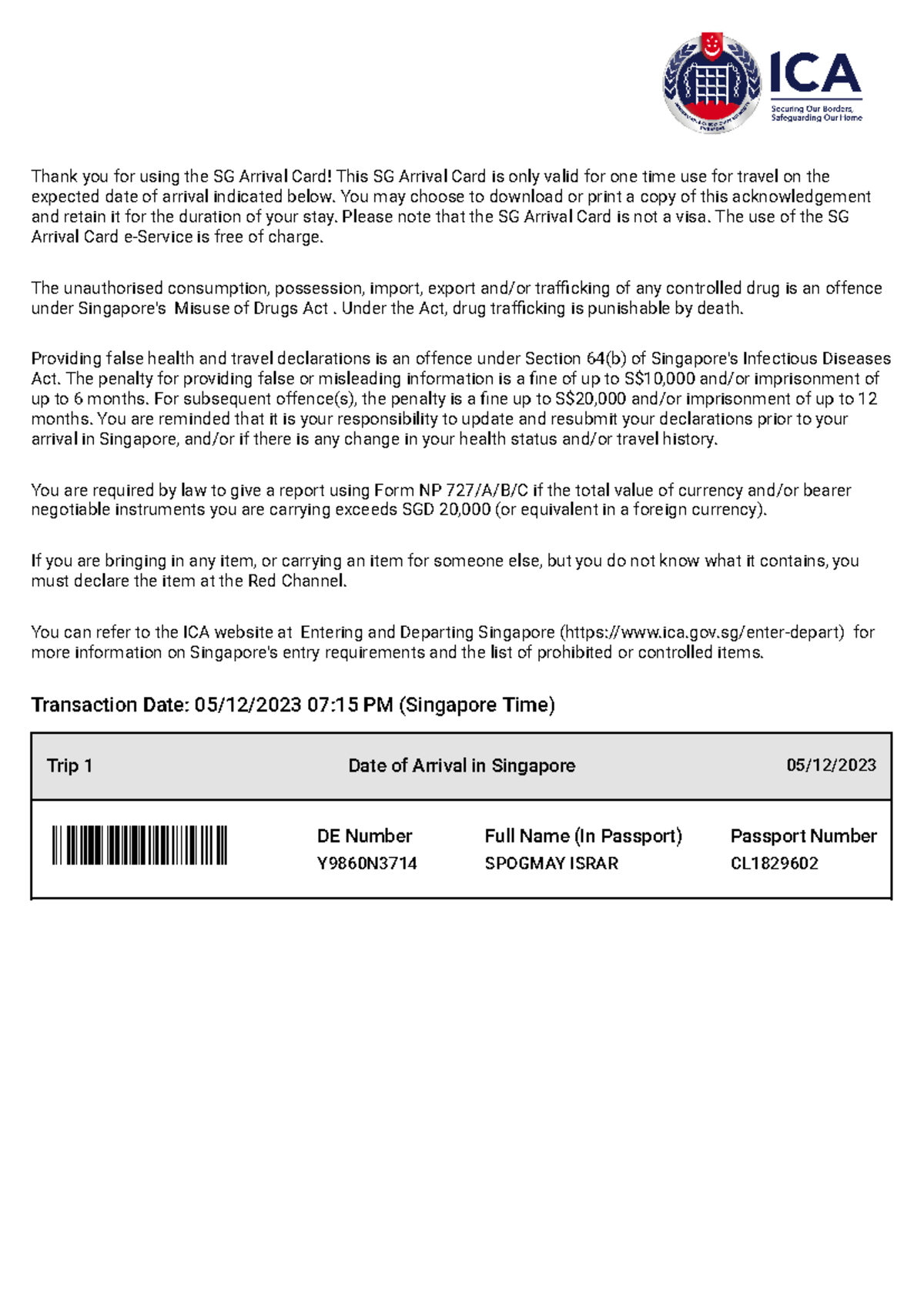 SGArrival Card 051220231916 - Thank you for using the SG Arrival Card ...