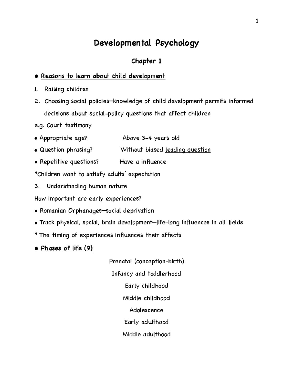 Developmental Psychology - Developmental Psychology Chapter 1 Reasons ...