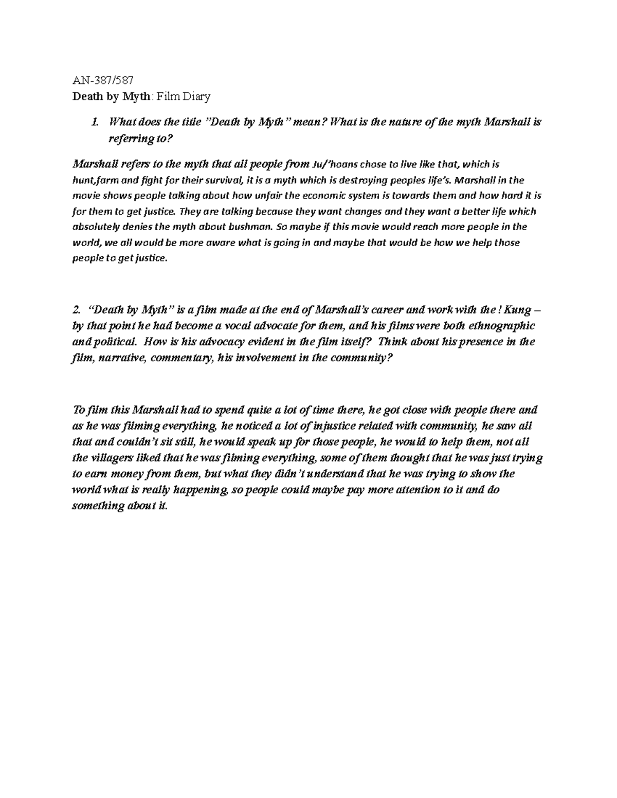 Film Diary Death by Myth - AN-387/ Death by Myth: Film Diary What does ...