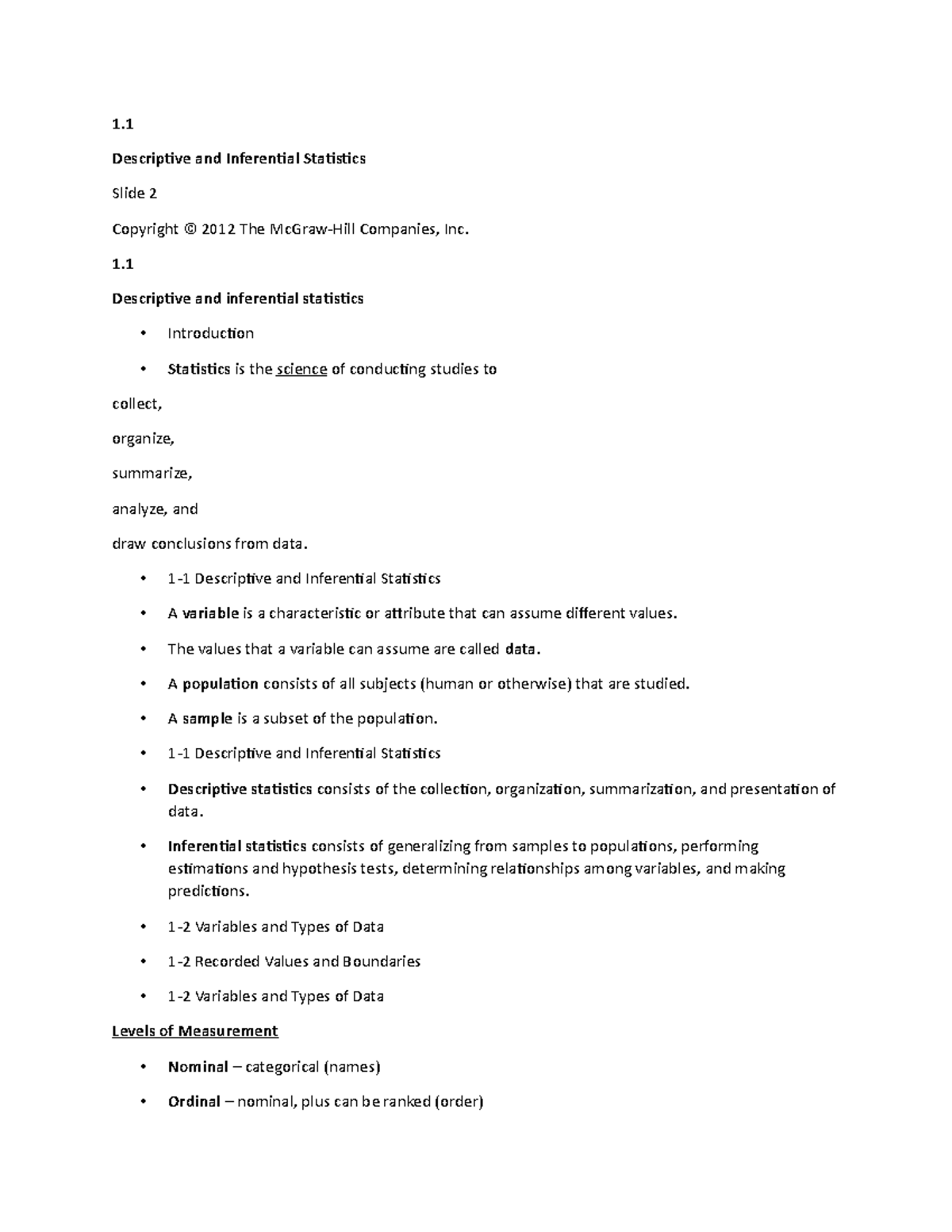 Ch. 1 The Nature of Probability and Statistics - 1. Descriptive and ...