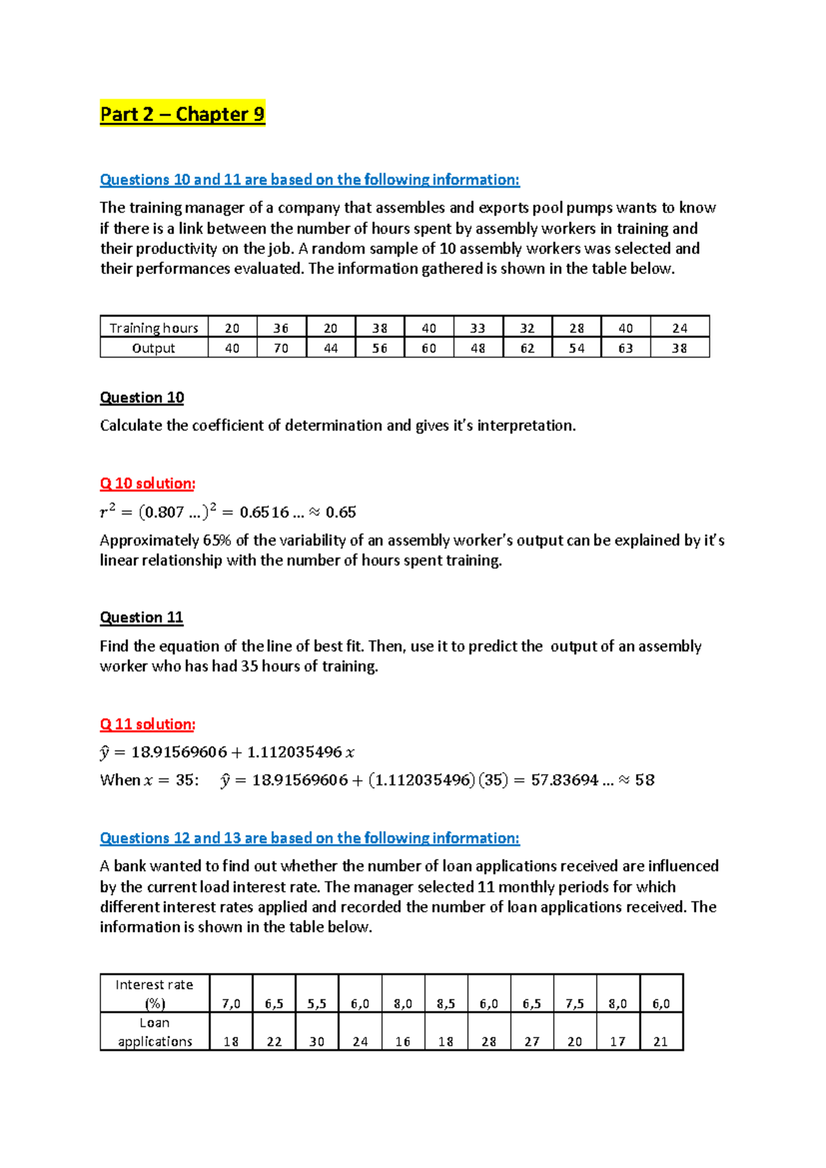 Tutorial 12 Part 2 (Chapter 9) - Q and A - Part 2 – Chapter 9 Questions ...