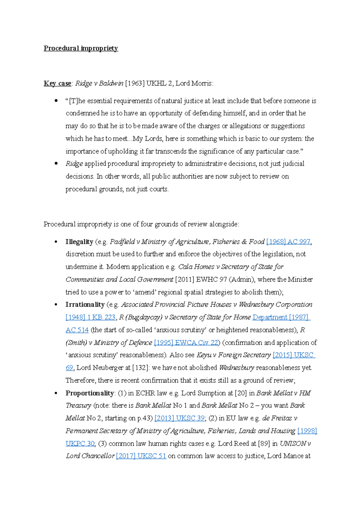 Procedural impropriety notes - Procedural impropriety Key case : Ridge ...