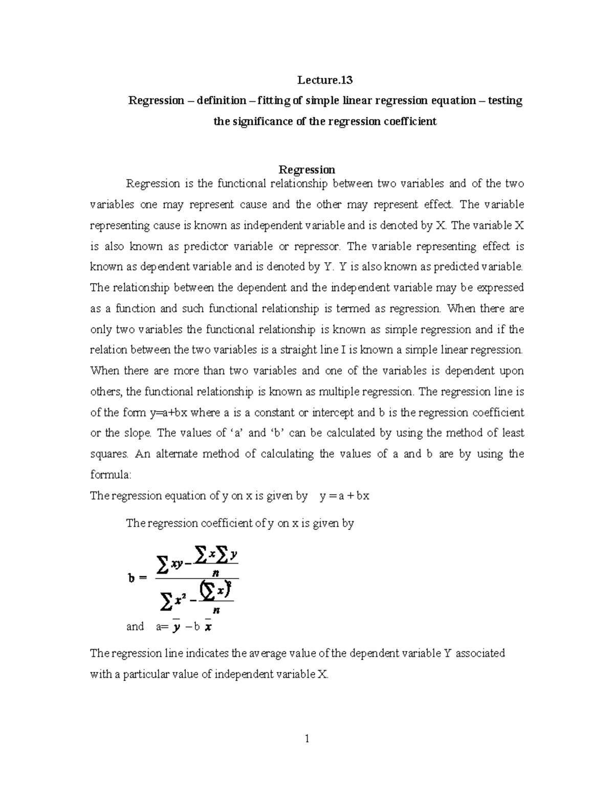 Lec13 - Important Document - Lecture. 13 Regression – definition ...