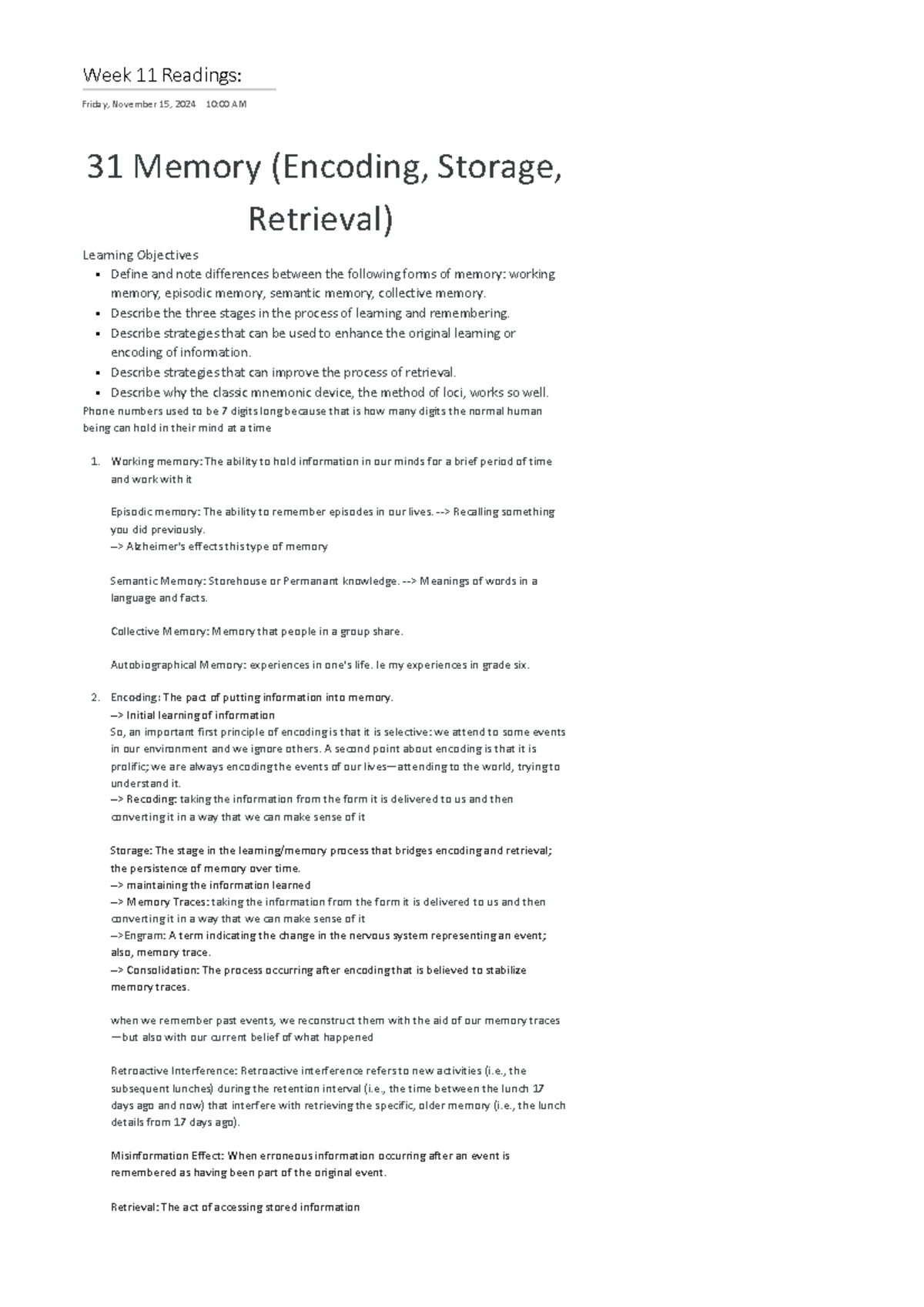 Psych 100 - Week 11 Textbook Notes - Week 11 Readings: Friday, November ...