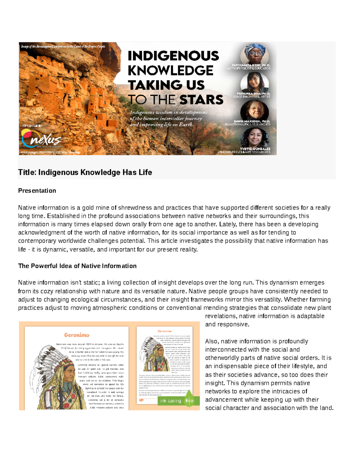 Native info. - Google Docs - Title: Indigenous Knowledge Has Life ...