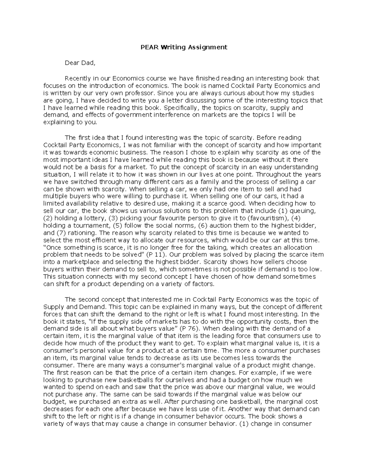 PEAR Writing Assignment - The book is named Cocktail Party Economics ...