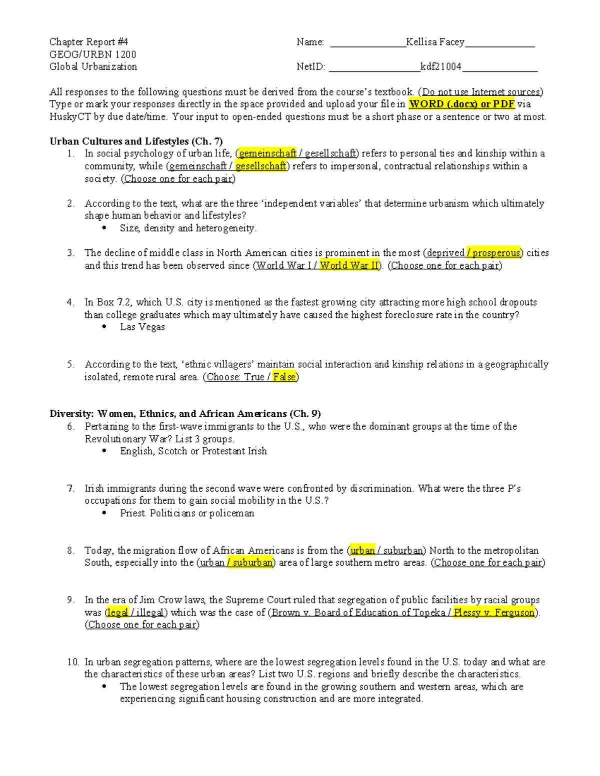 Chapter Report#4 - Class Assignment - Chapter Report #4 Name: _Kellisa ...