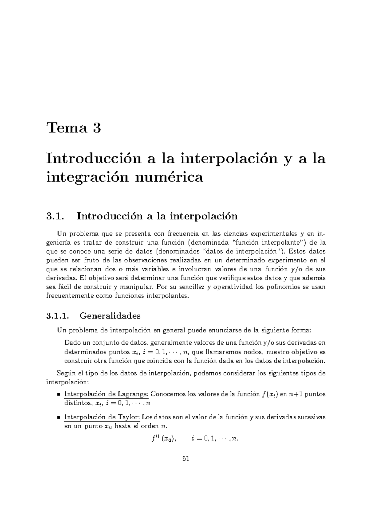Interpolacion - metodos numericos - Tema 3 Introducci ́on a la ...