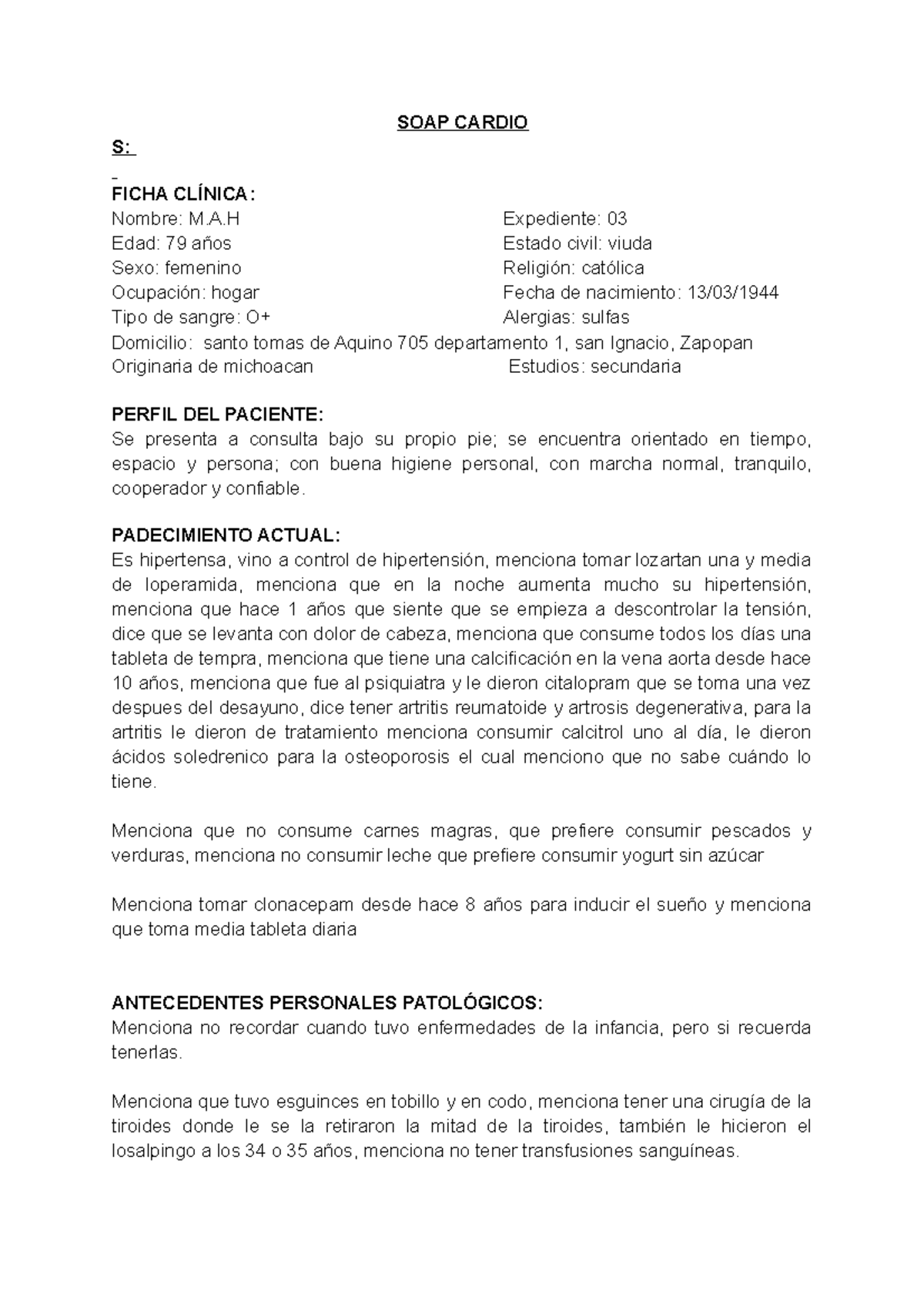 Soap de cardio 2 - es un paciente de hipertension de soap - SOAP CARDIO ...