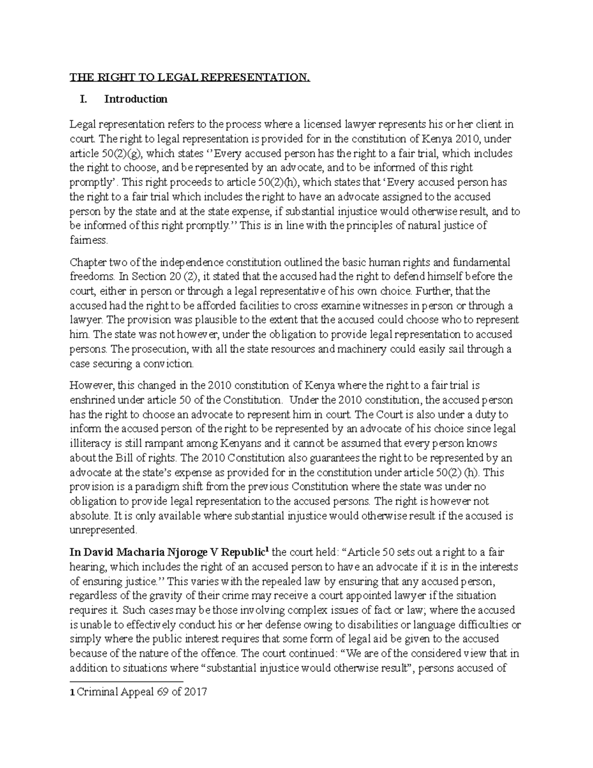 Right to Legal Representation - THE RIGHT TO LEGAL REPRESENTATION. I ...