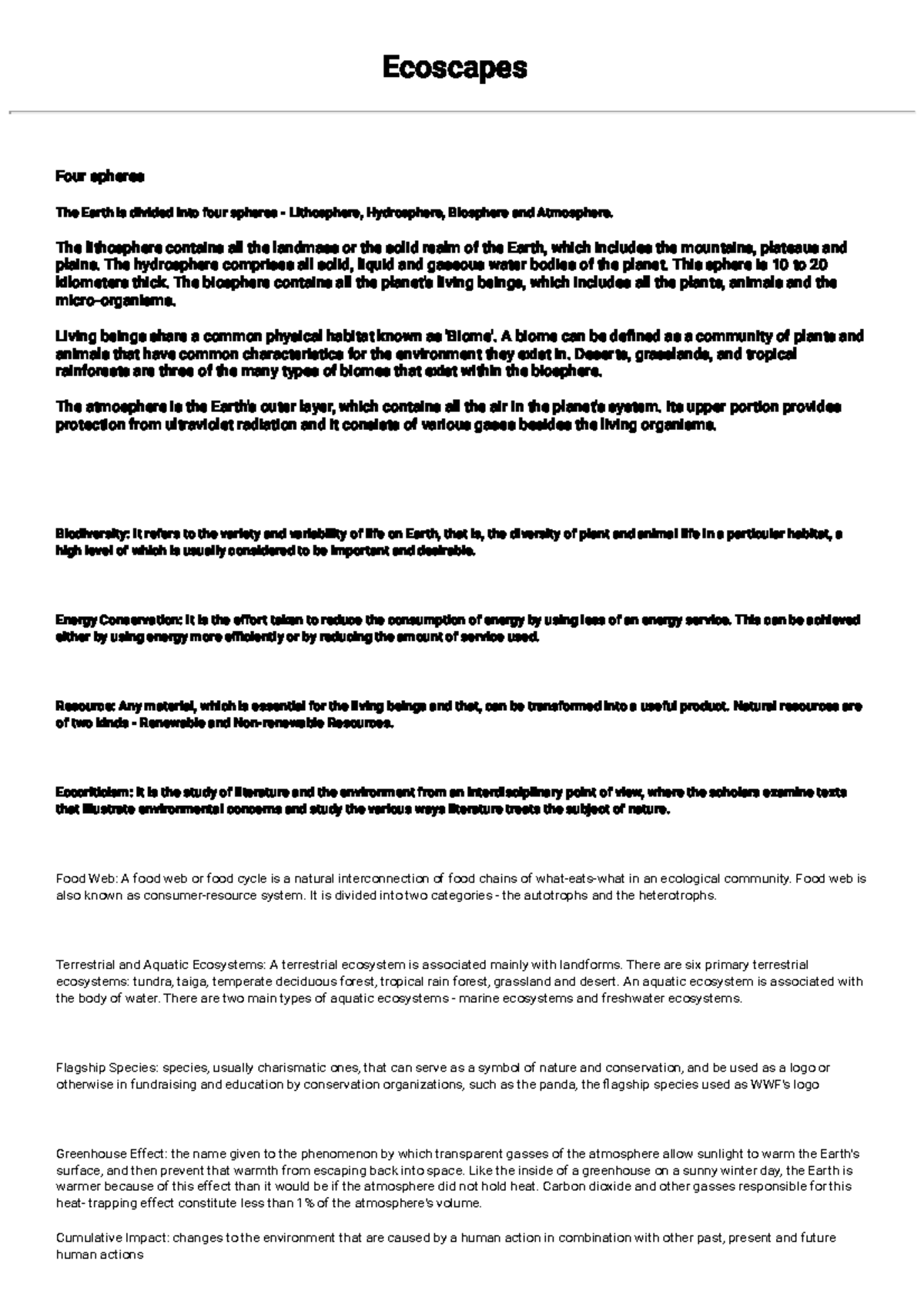 Microscopy for Ecoscapes - Ecoscapes Four spheres The Earth is divided into four spheres - - Studocu