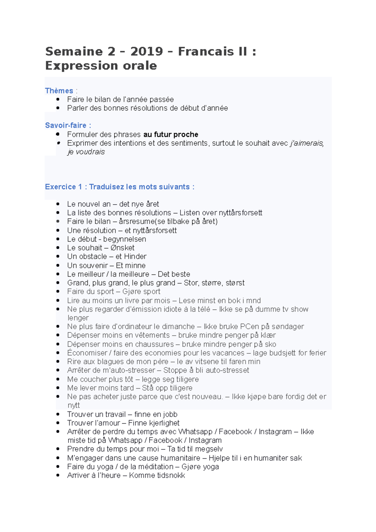 Opplegg - uke 2- fransk II - Prendre des resolutions 2019 - Semaine 2 ...
