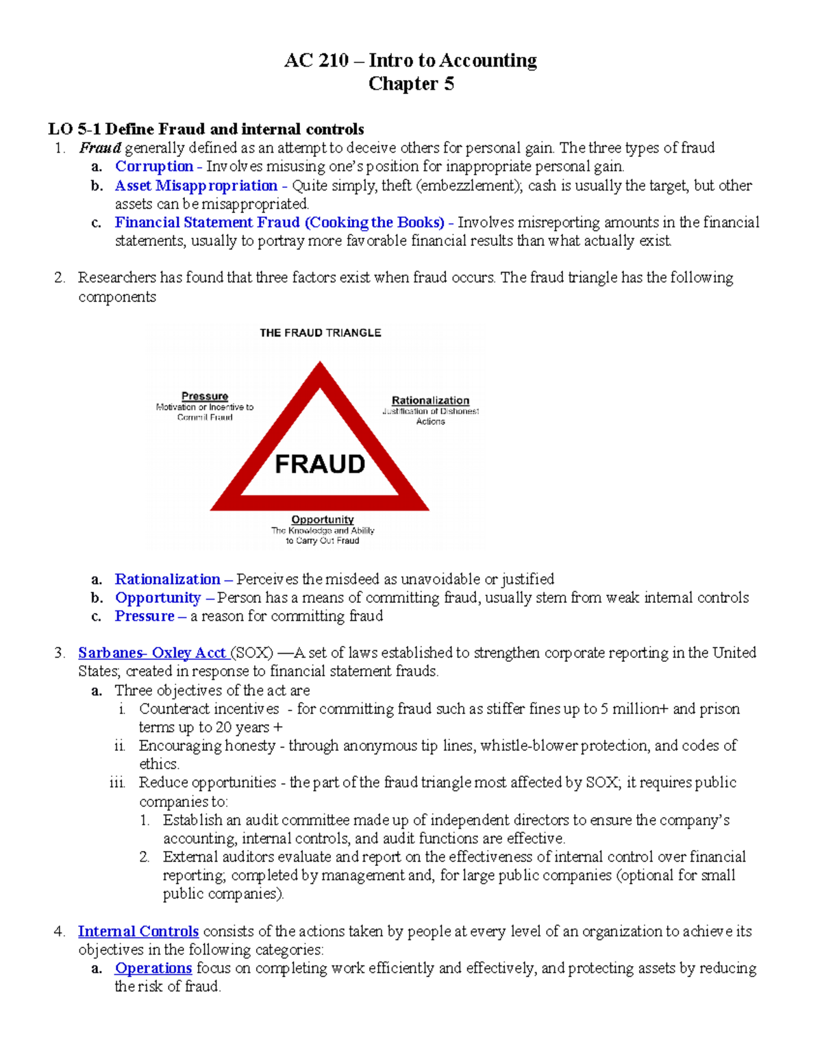 Chapter 5 handout - AC 210 – Intro to Accounting Chapter 5 LO 5-1 ...