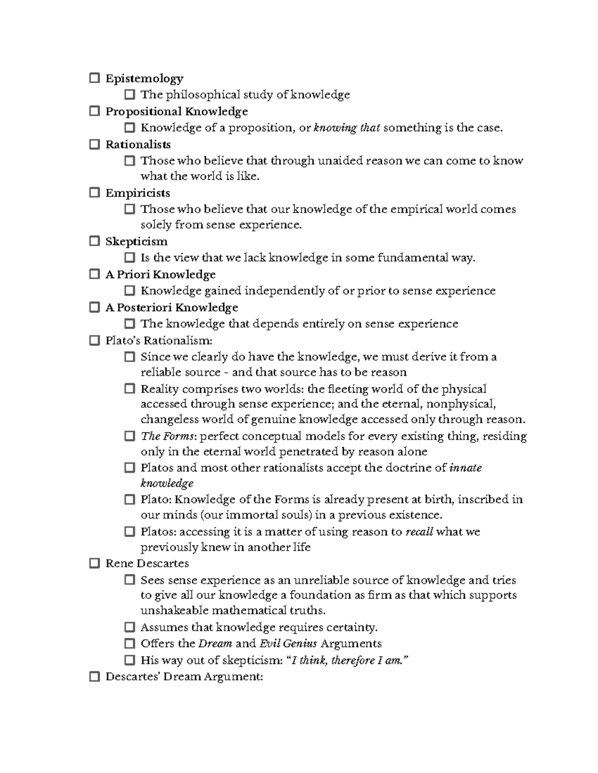 Chapter 6 Knowledge and Skepticism - Epistemology The philosophical ...