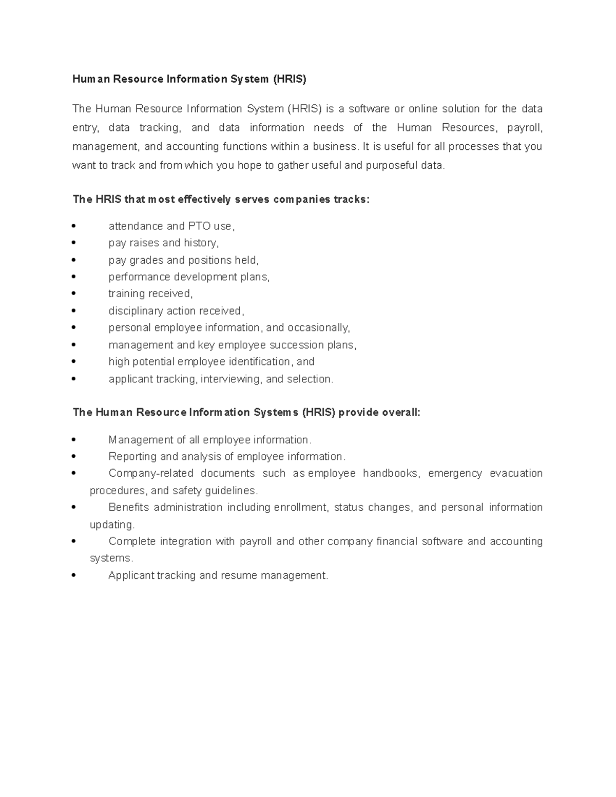 Human Resource Information System Introduction - Human Resource ...