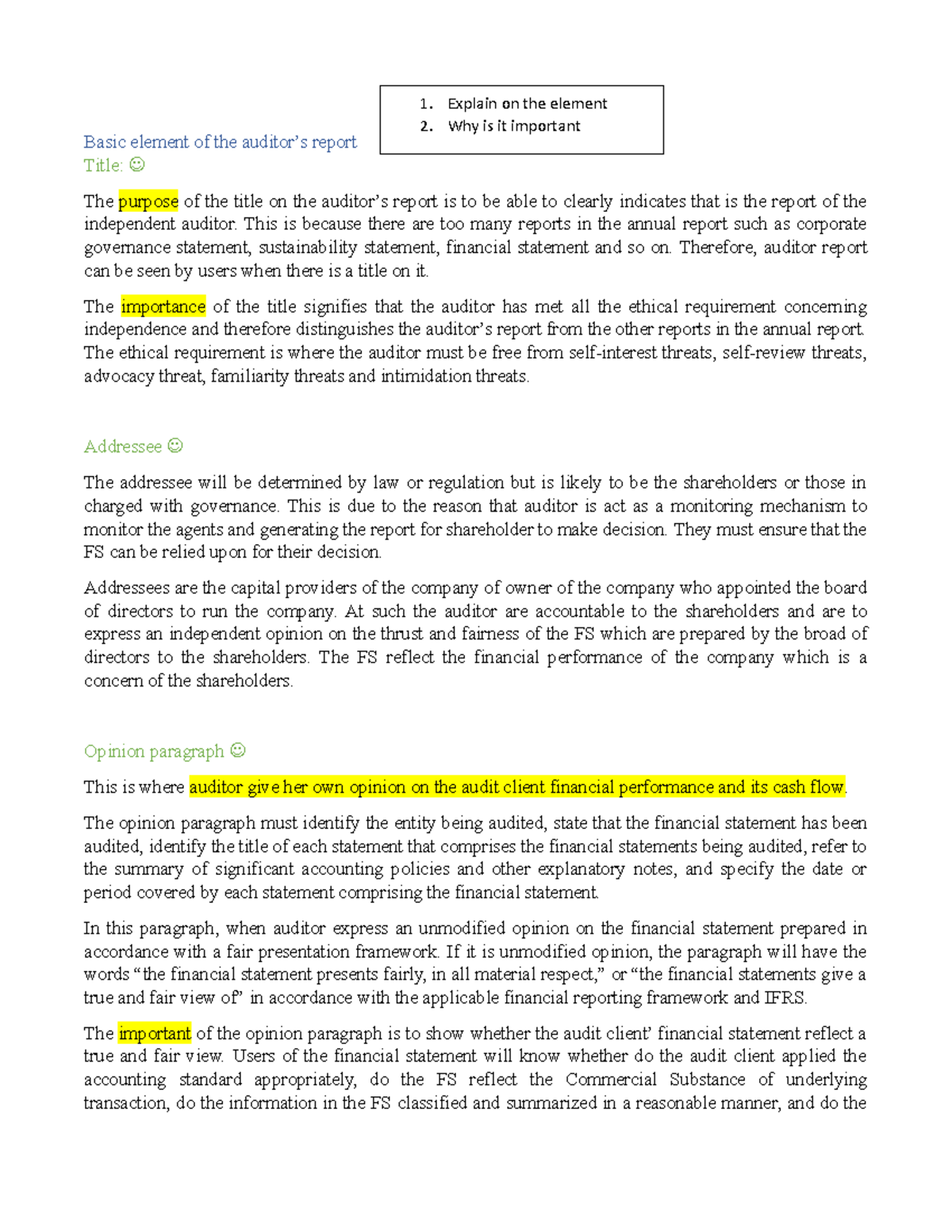 L13 Audit Report (audit opinion - Basic element of the auditor’s report ...