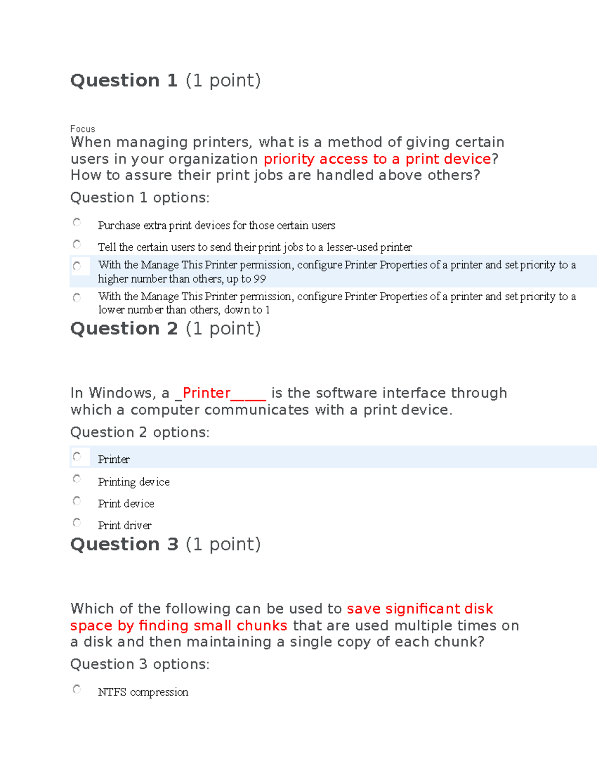 Quiz4 - Window server ( quiz 4) - Question 1 (1 point) Focus When ...