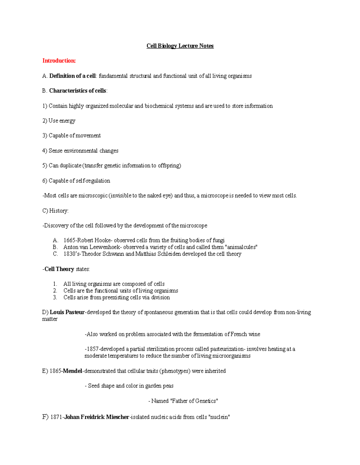 Cell bio-1 - cell biology notes - Cell Biology Lecture Notes ...