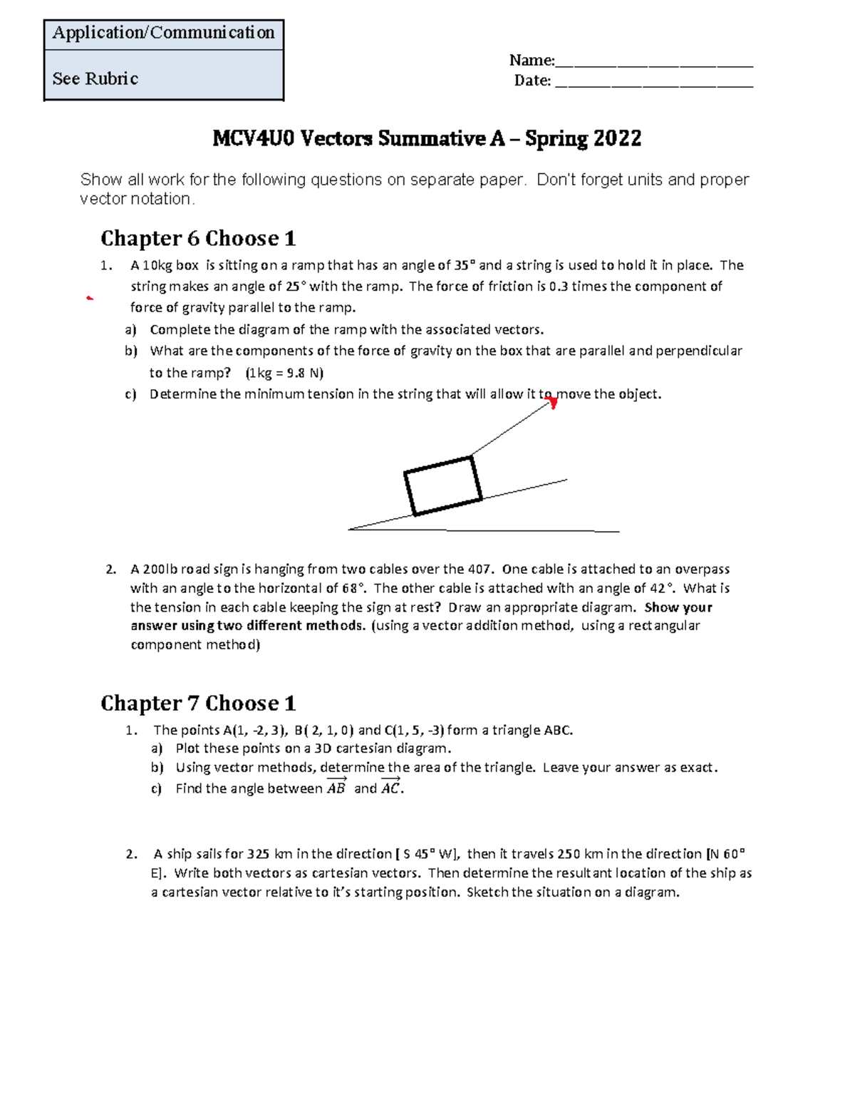 Vectors Summative A 2022 - Name:________________________________ Date ...
