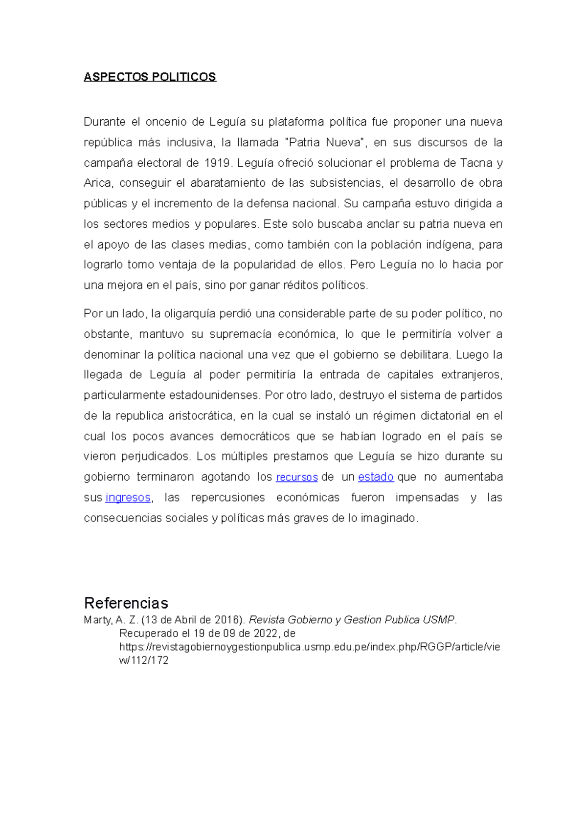 Aspectos Politicos - ...... - ASPECTOS POLITICOS Durante el oncenio de ...