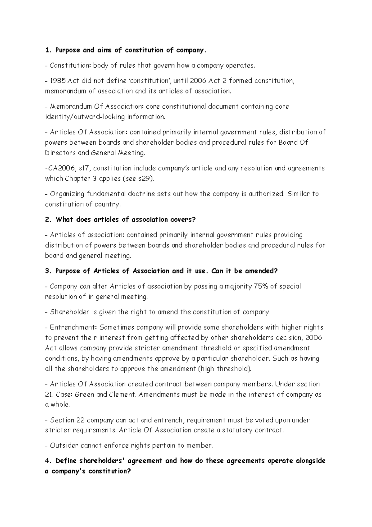 Articles of Association - Question - 1. Purpose and aims of ...