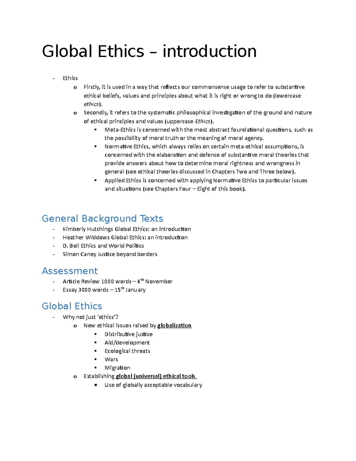 Global Ethics - introduction - Global Ethics introduction Ethics o ...