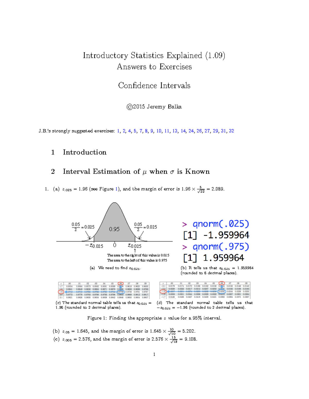Unit7 Confidence Intervals Exercises Answers - Introductory Statistics Explained (1) Answers to ...